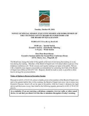 Fillable Online coconino az NOTICE SPECIAL SESSION, WORK SESSION AND ...