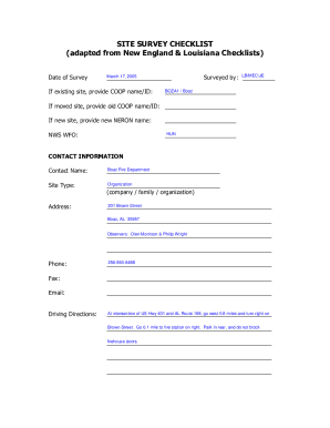 Fillable Online SITE SURVEY CHECKLIST.doc Fax Email Print - pdfFiller