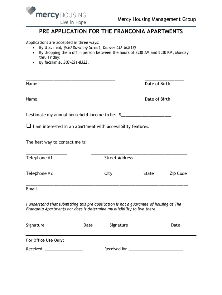 Fillable Online www.mercyhousing.orgwp-contentuploadsPRE APPLICATION ...