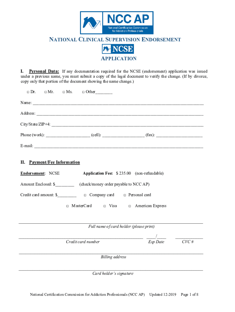 Fillable Online www.naadac.orgassets2416APPLICATION FOR NATIONAL CLINICAL SUPERVISION ...