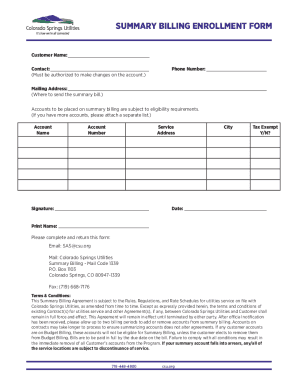 Fillable Online Summary Billing Enrollment Form. Summary Billing ...