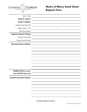 Fillable Online Works of Mercy Small Grant Request Form Fax Email Print ...