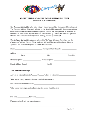 Fillable Online www.pdffiller.com403385962-ClergyApplicationGet the free CLERGY APPLICATION FOR ...