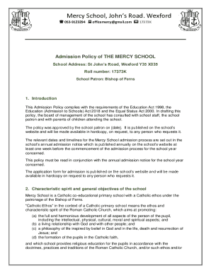 Fillable Online Mercy School - Mercy School, St. John's Road Fax Email ...