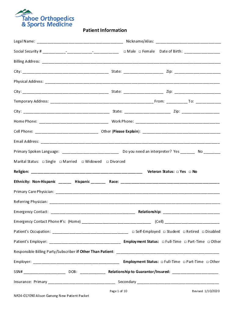 Fillable Online www.craigalanbrown.compatientinformationPATIENT INFORMATION PATIENT NAME: TITLE ...