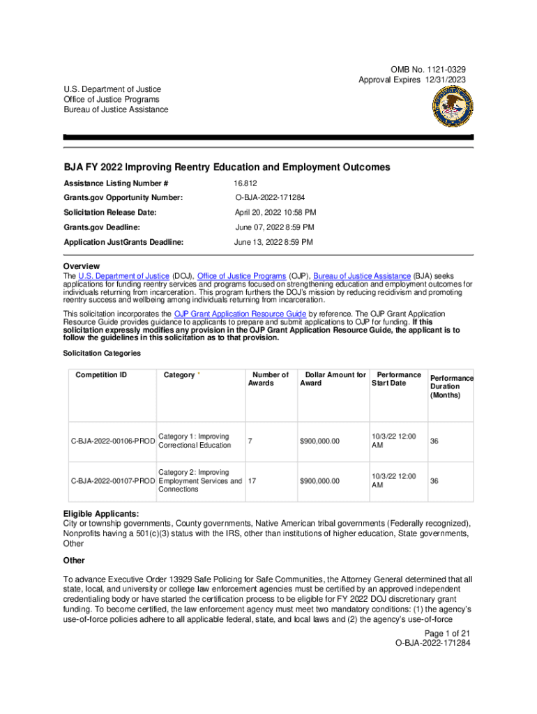 Fillable Online BJA FY 2022 Improving Reentry Education and Employment ...