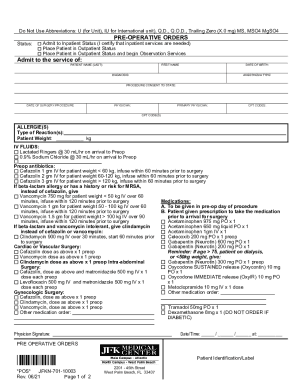 Fillable Online Pre-Operative Orders. Pre-Operative Orders Fax Email ...