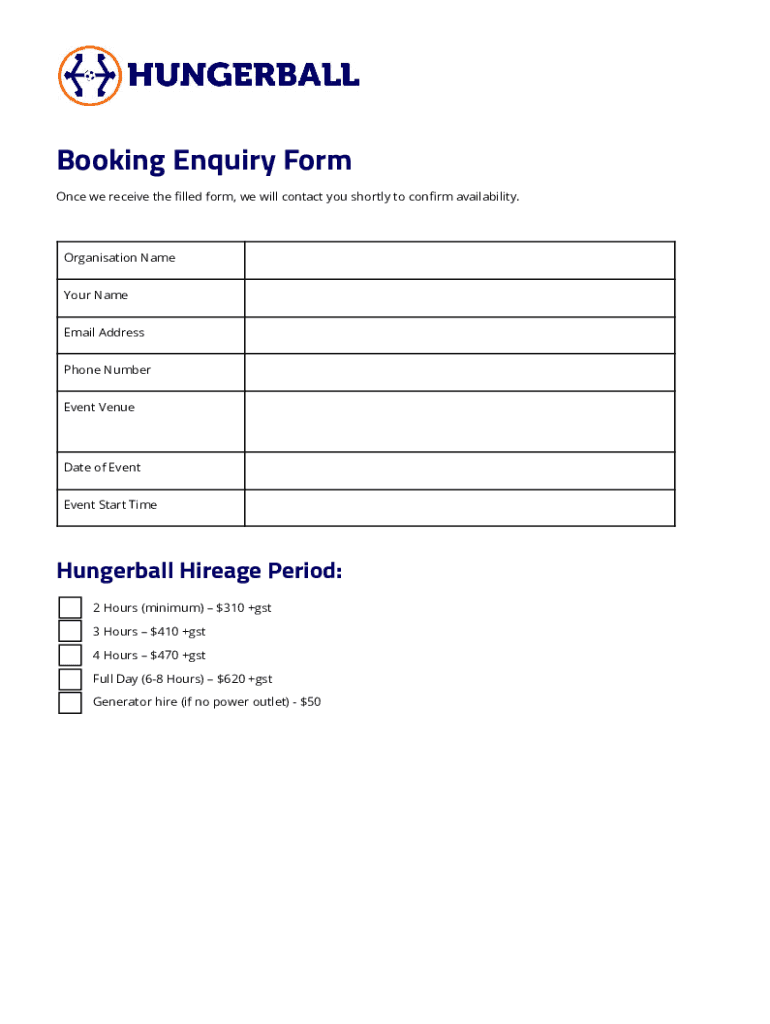 Fillable Online Booking Enquiry Form TemplateJotFormBooking Enquiry ...