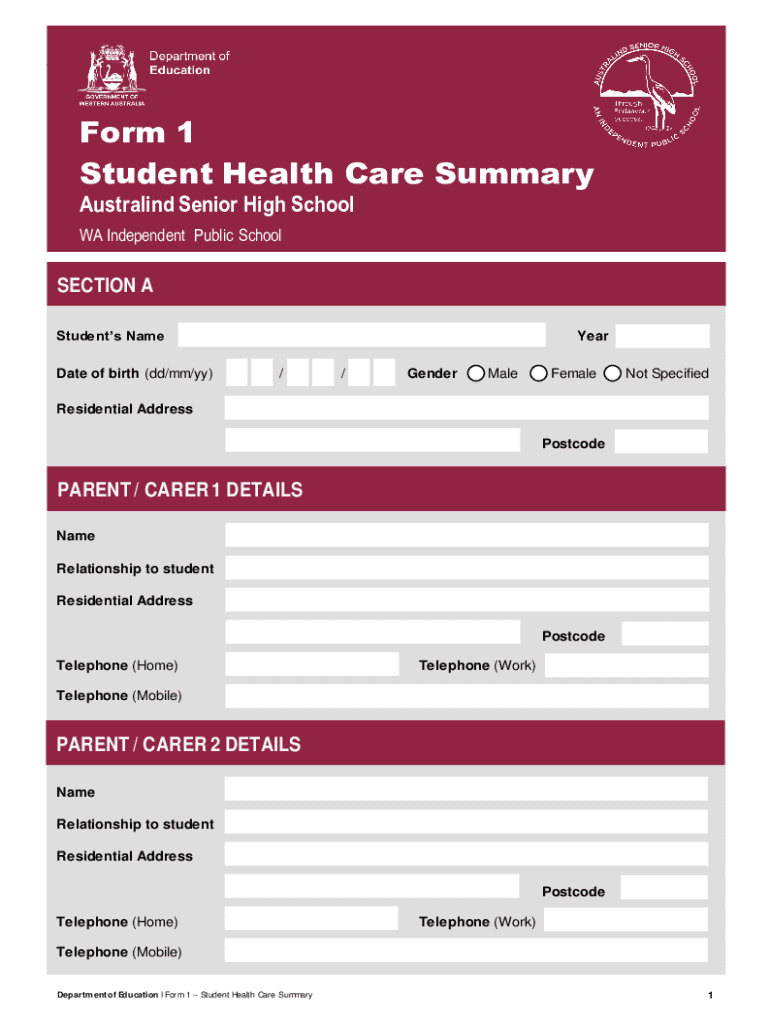 Fillable Online australind wa edu www.education.wa.edu.audllnj3jvForm 1 ...