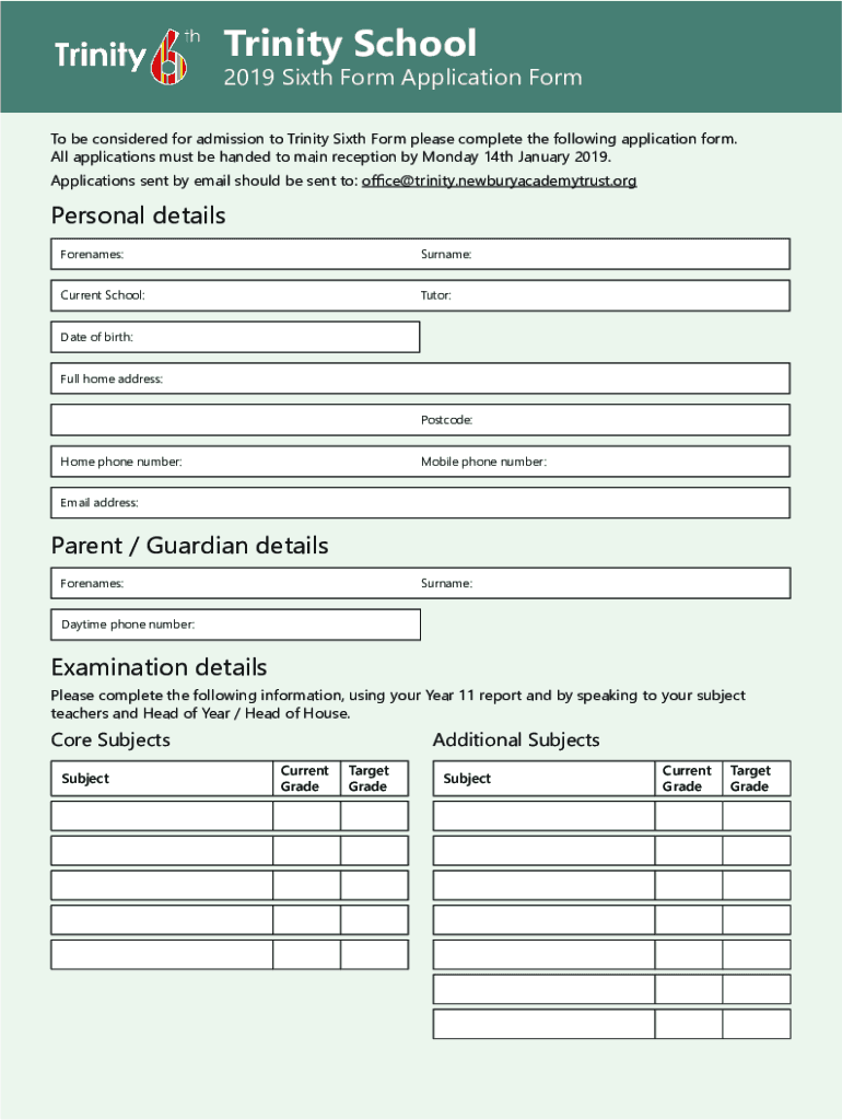 Fillable Online sixth.trinitymat.orgapplyandcoursesenrolmentAdmissions ...