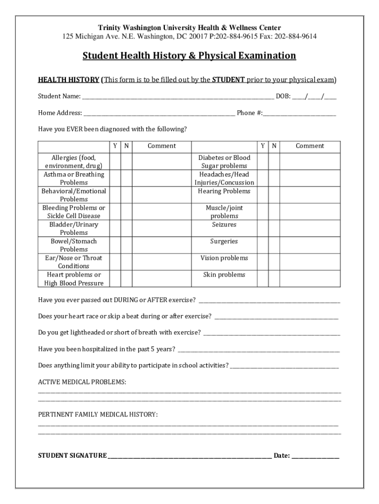 Fillable Online discover.trinitydc.eduhealthhealth-forms-overviewHealth Forms Overview - Health ...
