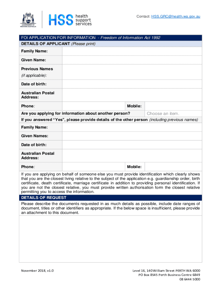 Fillable Online HSS FOI Request for Information form. Health Support ...