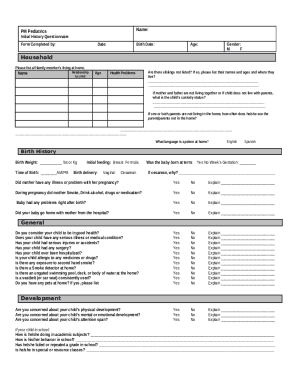 Name Initial History Questionnaire /.:J ... - Pearl Pediatrics Doc ...