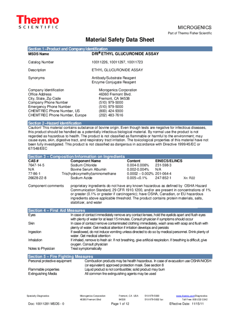Fillable Online assets.thermofisher.comTFS-AssetsCDDSAFETY DATA SHEET MICROGENICS - Thermo ...