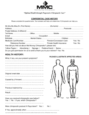Fillable Online chiro.orgformsHistory1Chiropractic Case History ...