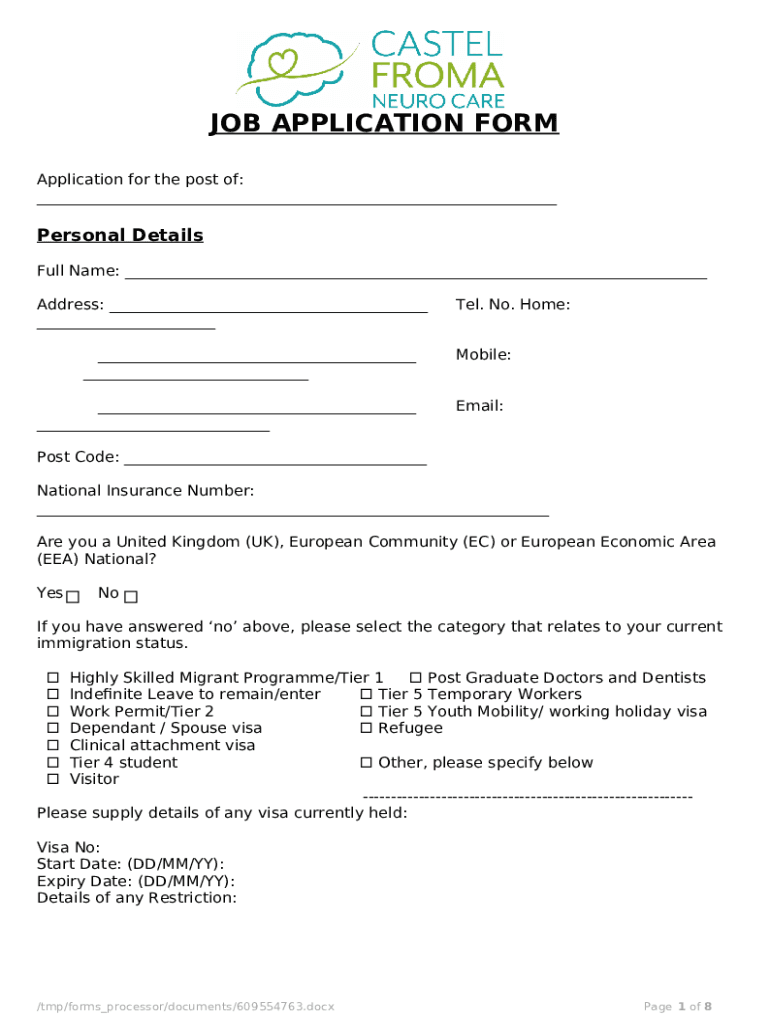 Please complete this Job Application in BLACK INK or TYPESCRIPT, so ...