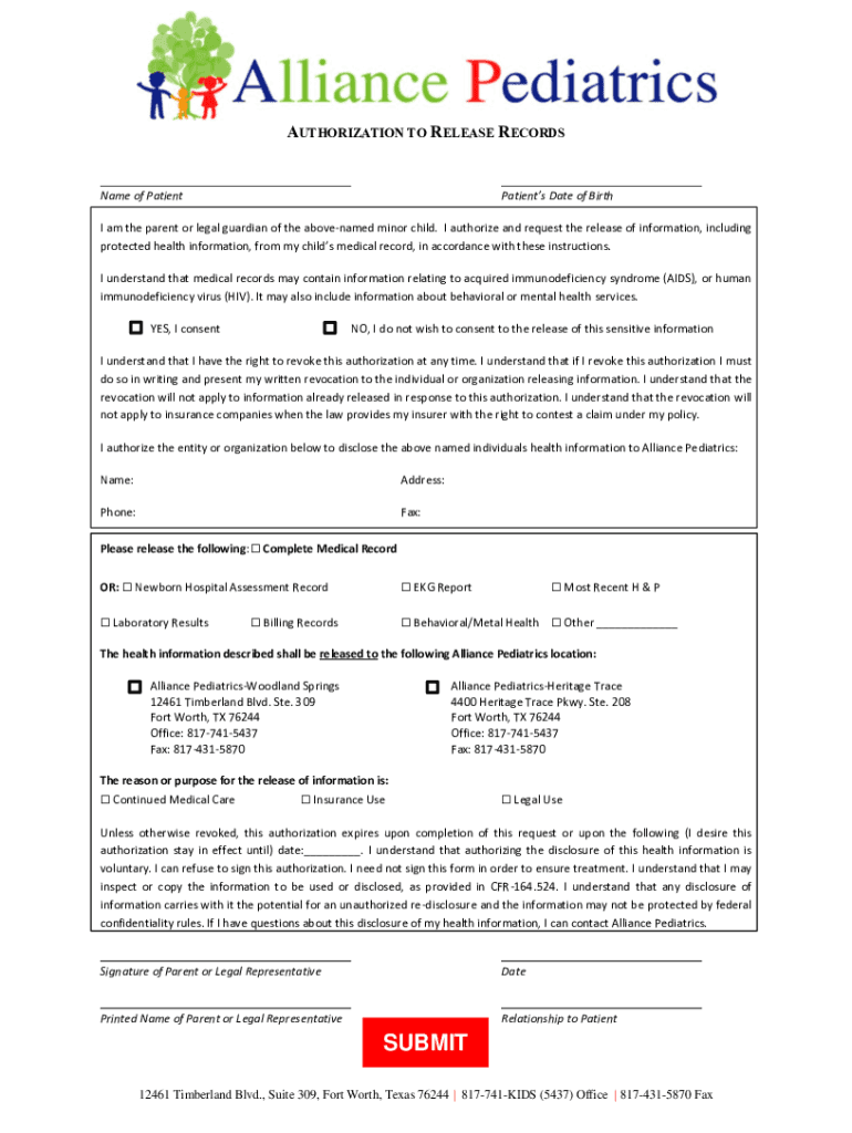Fillable Online Free Medical Records Release Authorization ...