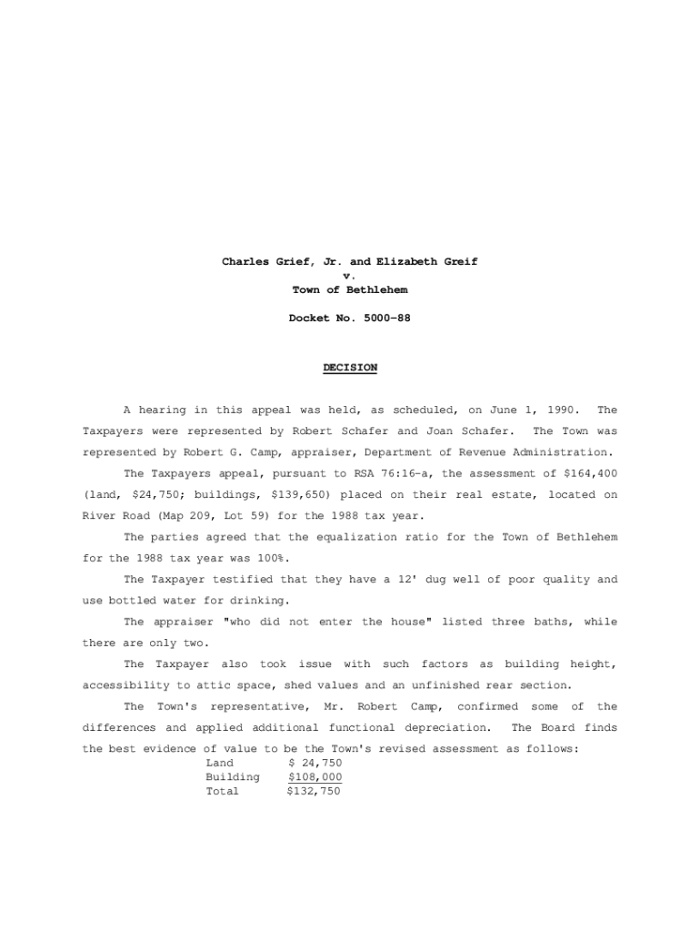 Fillable Online Charles Grief, Jr. and Elizabeth Greif v. Town of ...