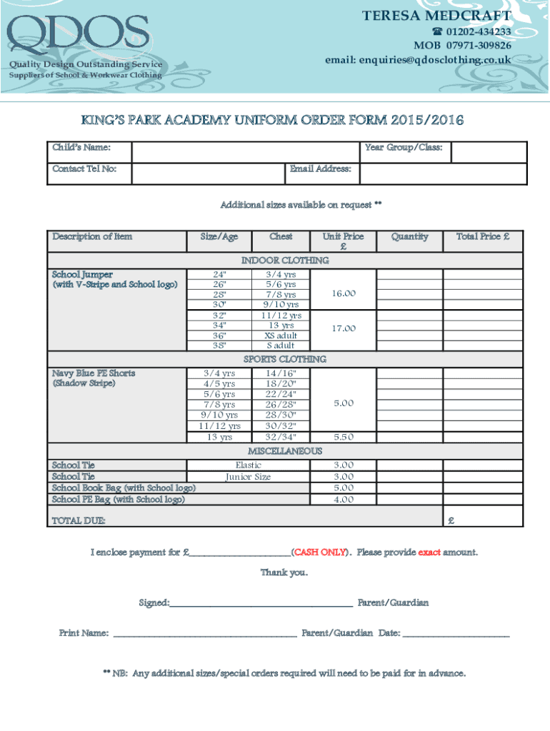 Fillable Online Fillable Online Little Ambers Uniform order form 2017-2018 ... Fax Email Print ...