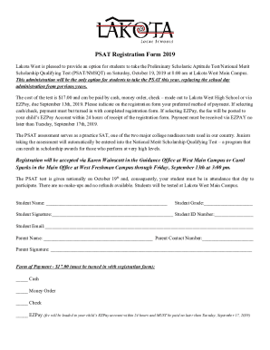Fillable Online 2019 PSAT Registration Form - crsd.org Fax Email Print ...