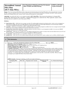 Fillable Online Streamlined Annual PHA Plan (HCV Only PHAs) Fax Email ...