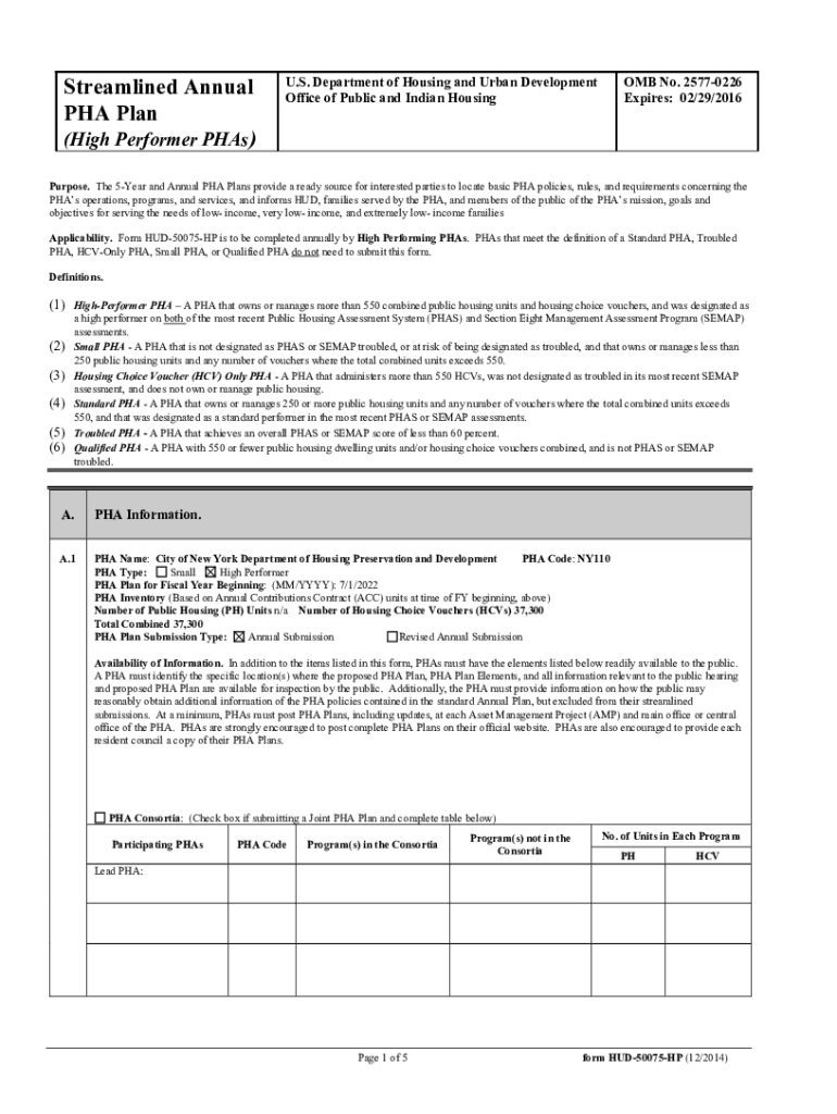 Fillable Online Streamlined Annual PHA Plan Fax Email Print - pdfFiller