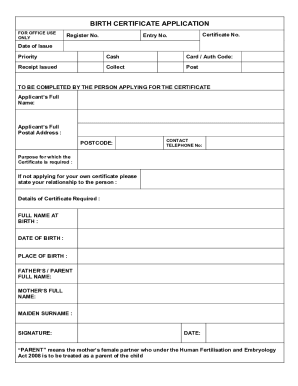 Fillable Online www.gov.ukbirth-certificate-application-formBirth ...