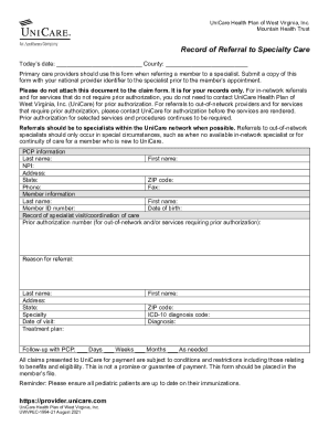 Fillable Online Unicare Health Plan Of West Virginia, Inc. Fax Email ...