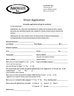 Fillable Online AW Driver Application.doc Fax Email Print - pdfFiller