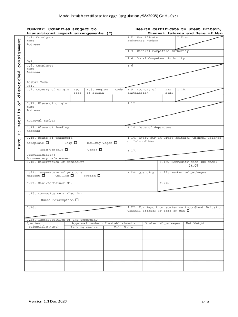 Fillable Online Form: Eggs: model health certificates - Government ...