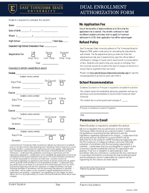 Fillable Online Dual Enrollment Authorization Form Fax Email Print - pdfFiller