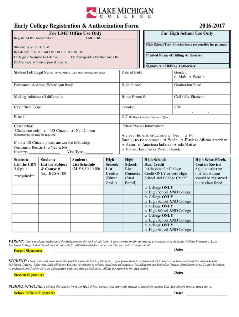 Fillable Online Fillable Online Early College Registration ...