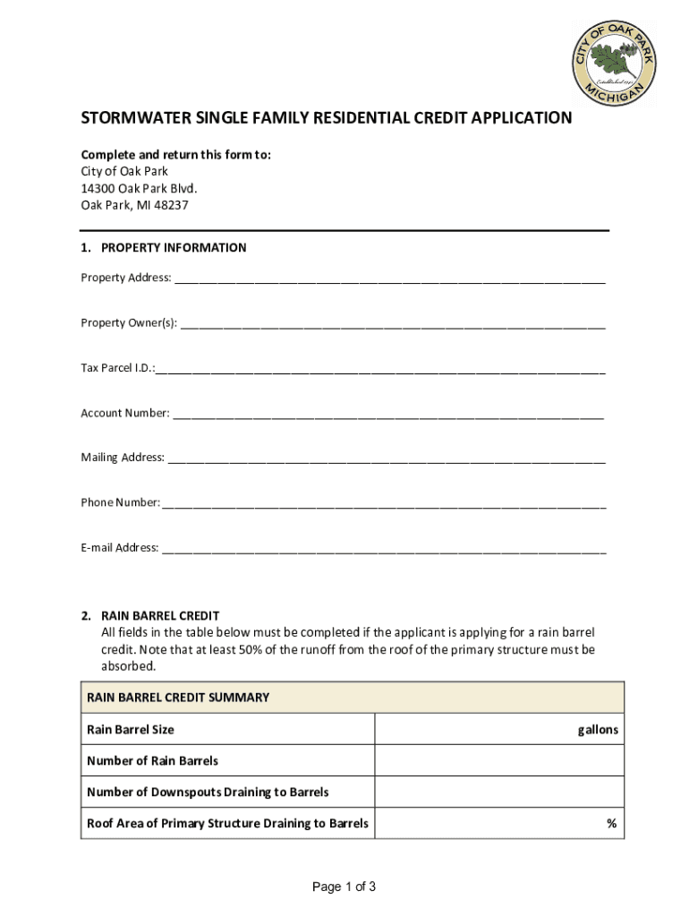Fillable Online Stormwater Utility Credit Application Instructions Single ... Fax Email Print ...