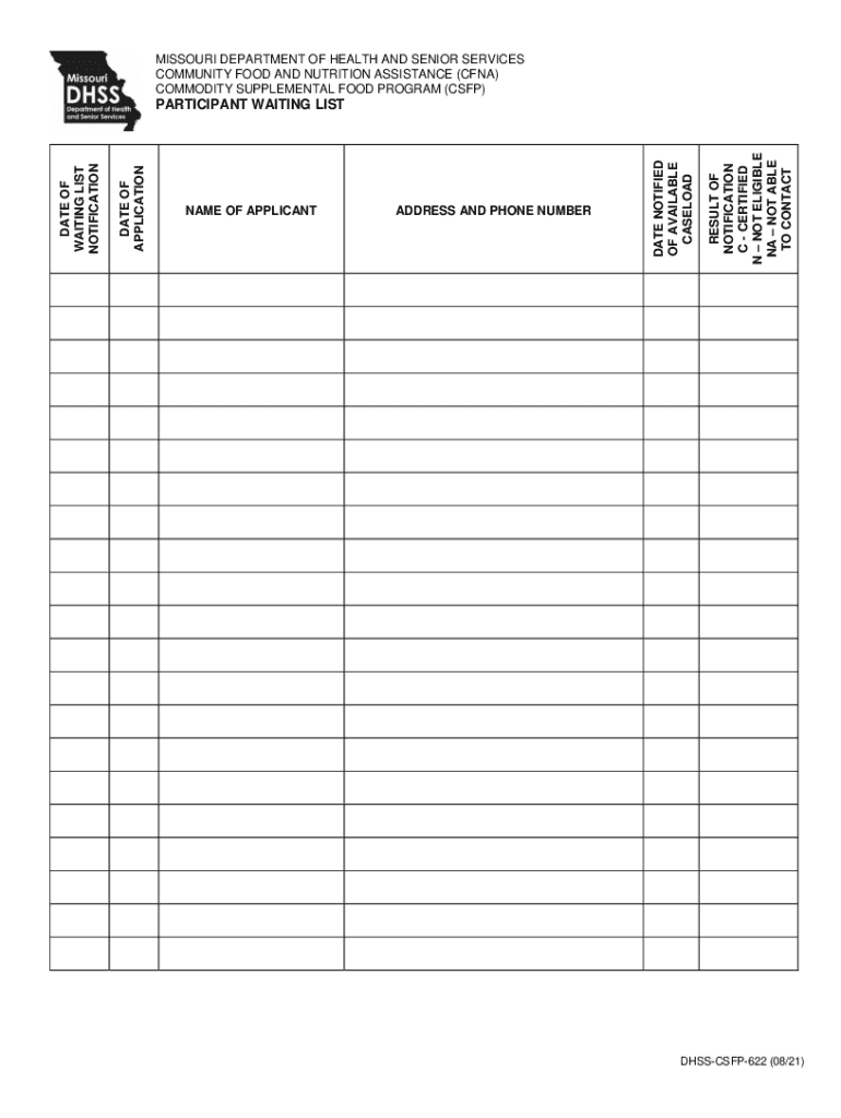 Fillable Online health mo Participant Waiting List Form Fax Email Print ...