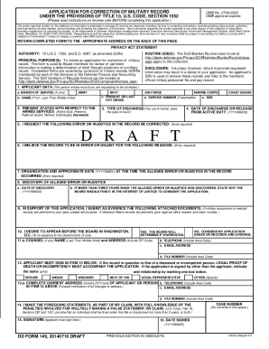 Fillable Online DD Form 149, Application for Correction of Military ...