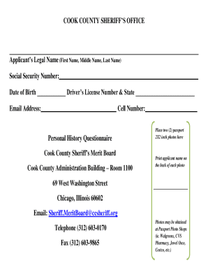 Fillable Online Fillable Online COOK COUNTY SHERIFF'S OFFICE Social ...