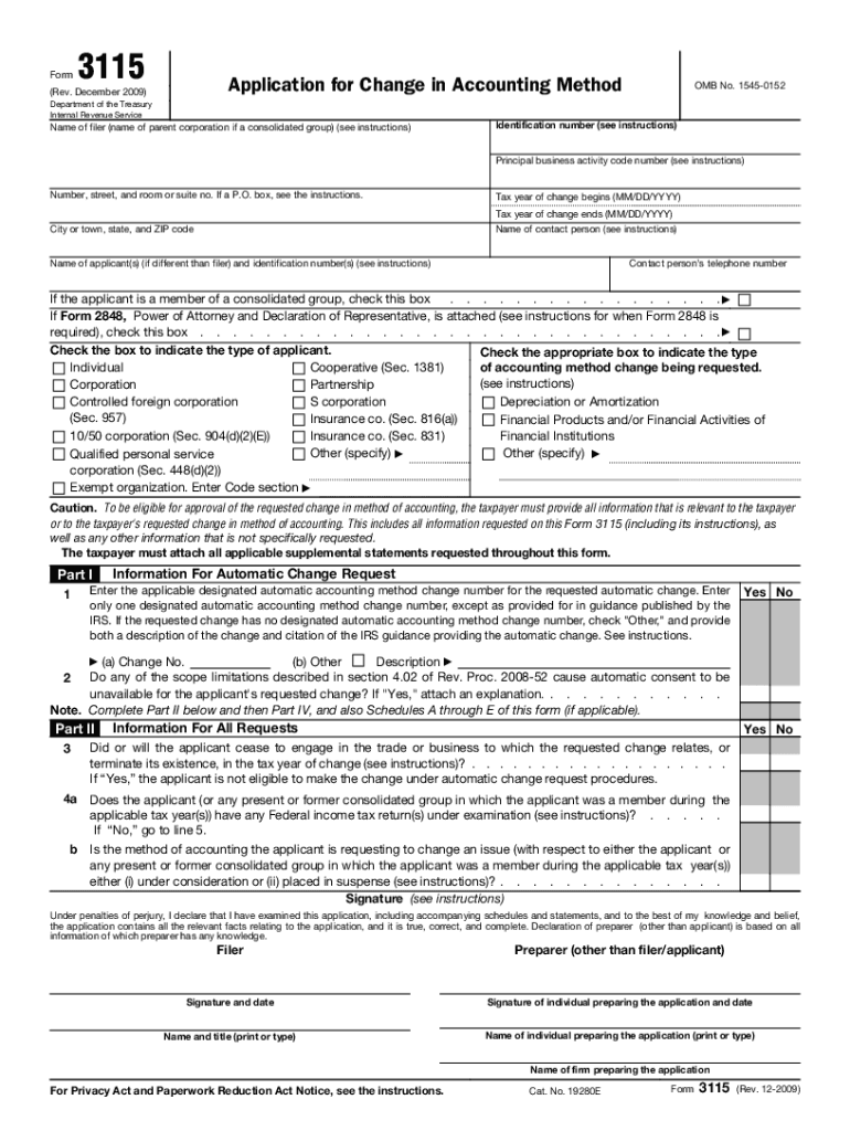 Fillable Online Form 3115 (Rev. December 2009) - Internal Revenue ...