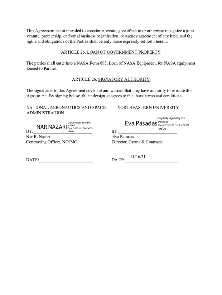 Fillable Online SPACE ACT AGREEMENT 34016 BETWEEN NASA OFFICE OF JET ...