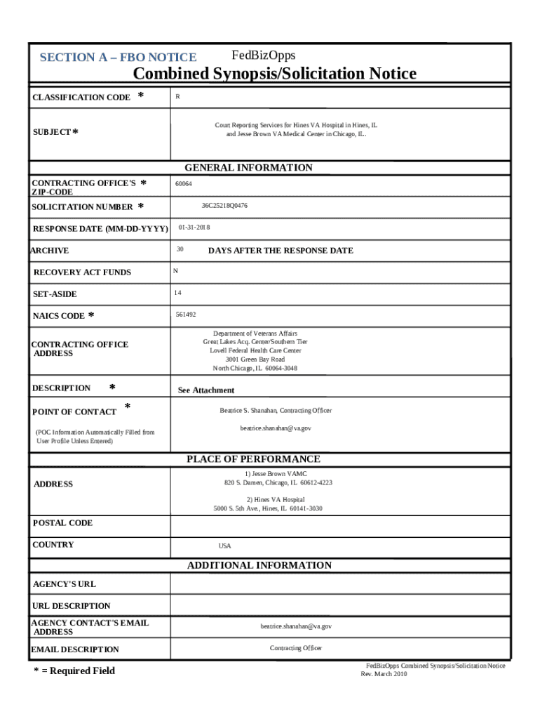 SECTION A - FBO NOTICE Doc Template | pdfFiller