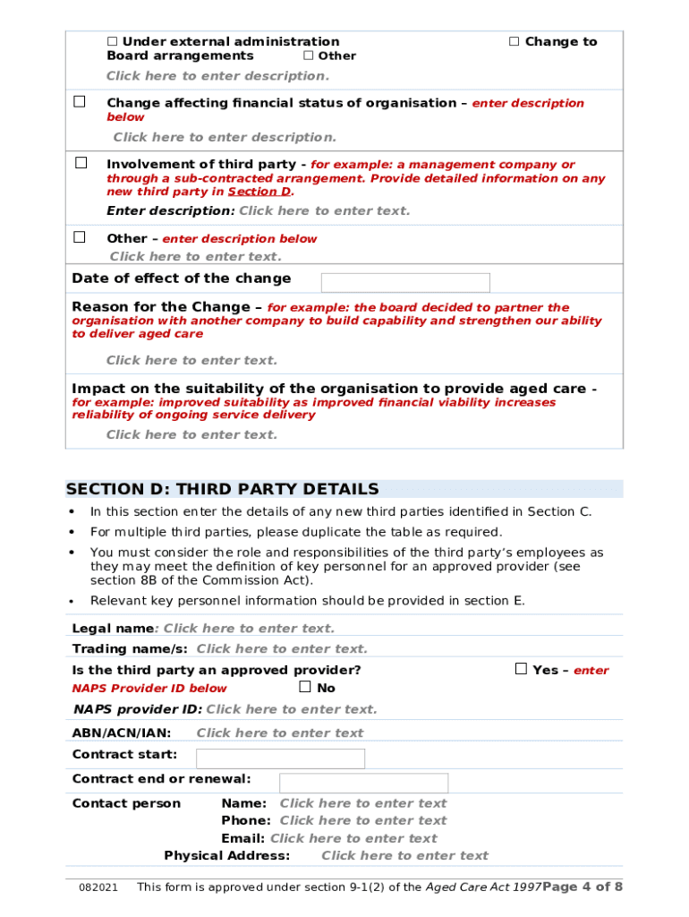 Aged care approved providerNotification of a material change Doc ...