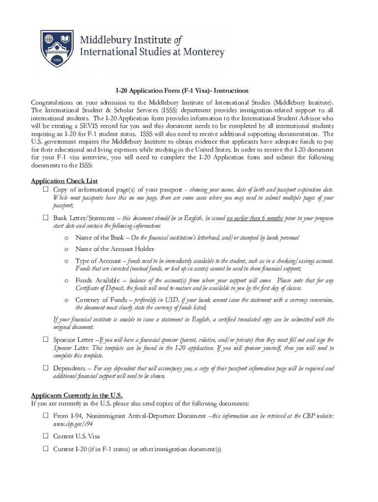 Fillable Online I-20 application form for F-1 Visa and M-1 VisaStudents and the Form I-20Study ...
