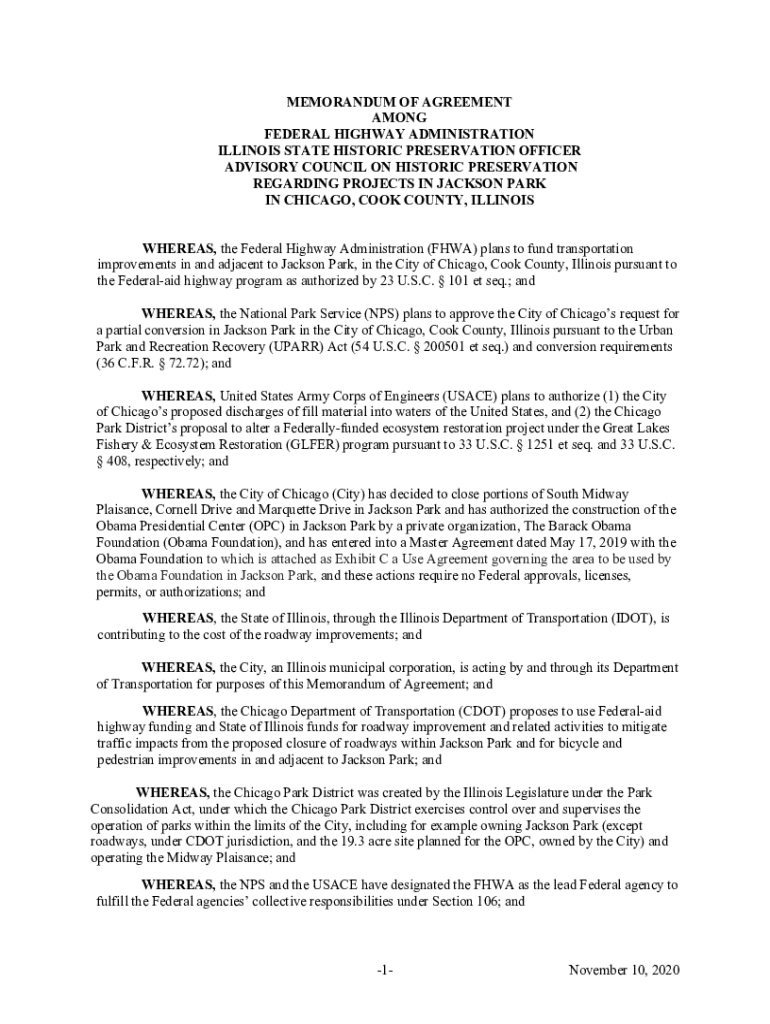 Fillable Online www2 illinois www.chicago.govcontentdamMEMORANDUM OF AGREEMENT AMONG FEDERAL ...