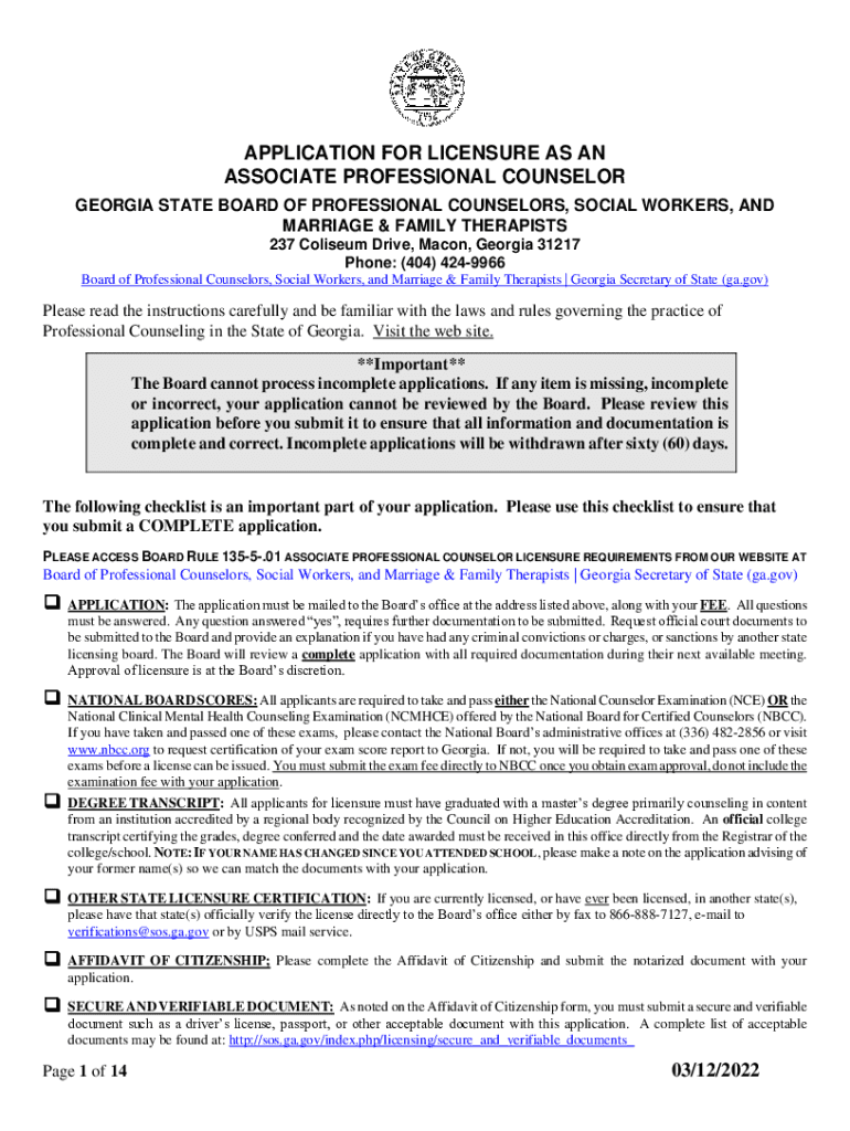 Fillable Online APPLICATION FOR LICENSURE AS A ASSOCIATE MARRIAGE & FAMILY ... Fax Email Print ...