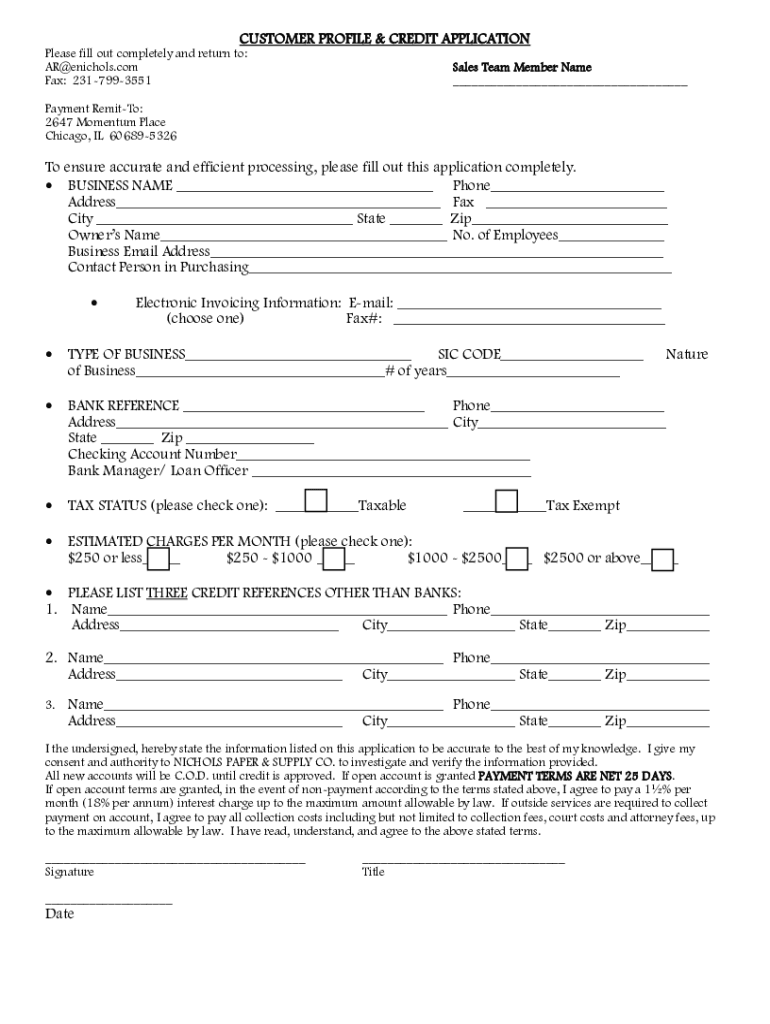 Fillable Online Fillable Online Customer Credit Application Please fill out the form ... Fax ...