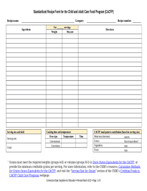 Standardized Recipe for the CACFP Doc Template | pdfFiller