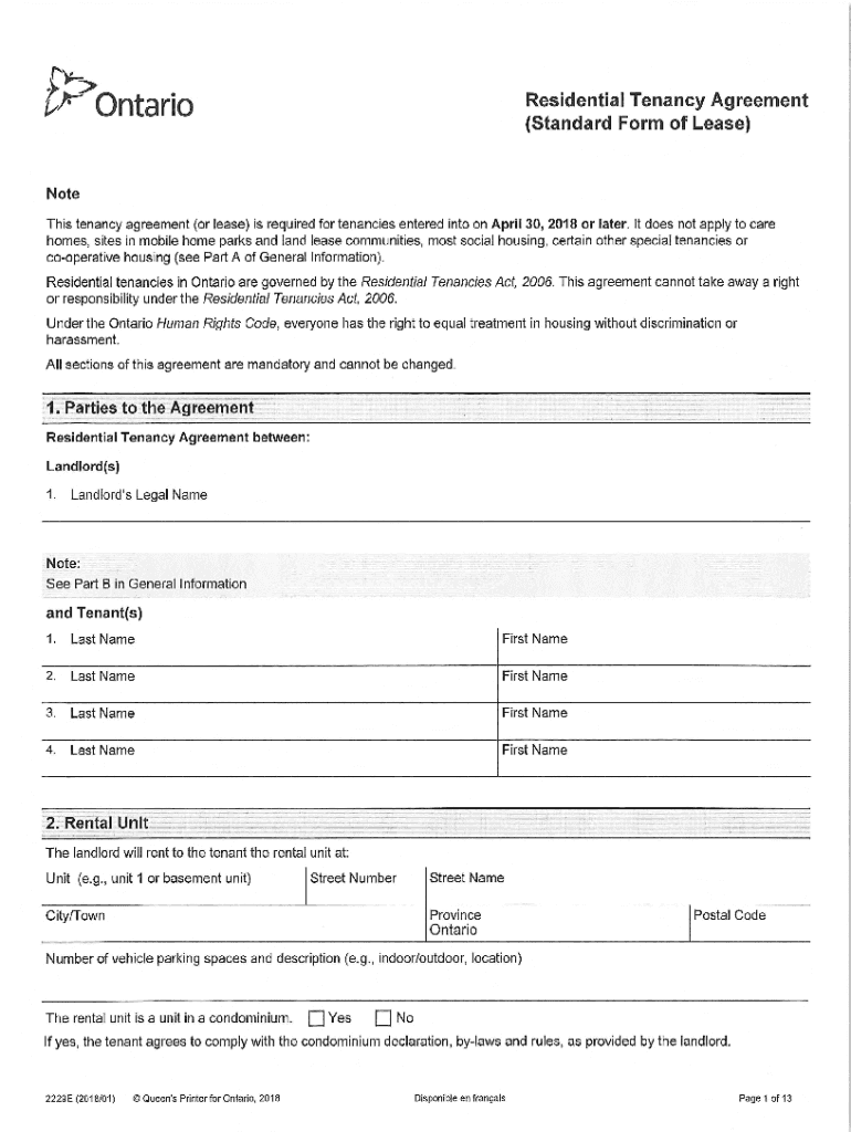 Fillable Online Residential Tenancy Agreement Standard Form of Lease ...
