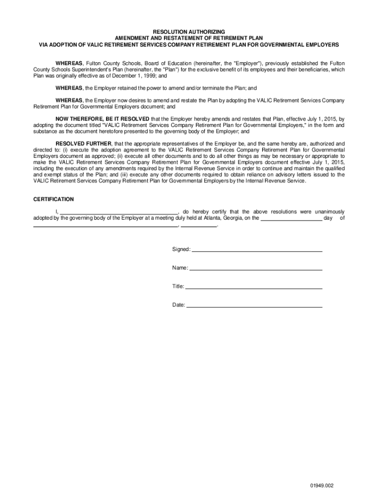 Fillable Online AUTHORIZATION OF AMENDMENT AND RESTATEMENT Sample Clauses ... Fax Email Print ...