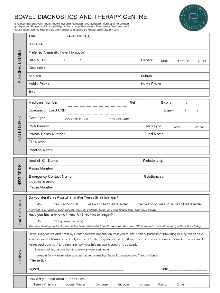 Fillable Online New Patient Form BDT Fax Email Print - pdfFiller