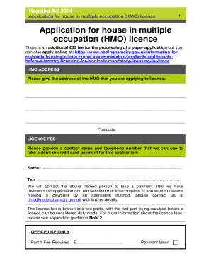Fillable Online Application for house in multiple occupation (HMO ...