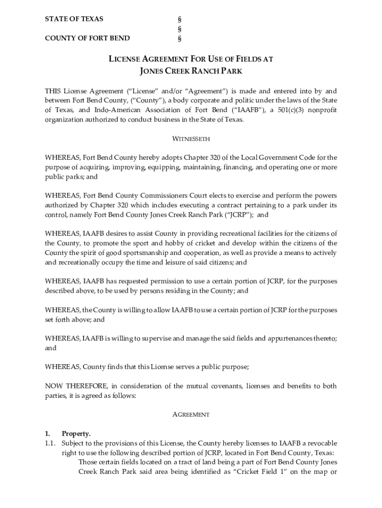 Fillable Online STATE OF TEXAS COUNTY OF FORT BEND AGREEMENT FOR USE OF JONES CREEK ... Fax ...